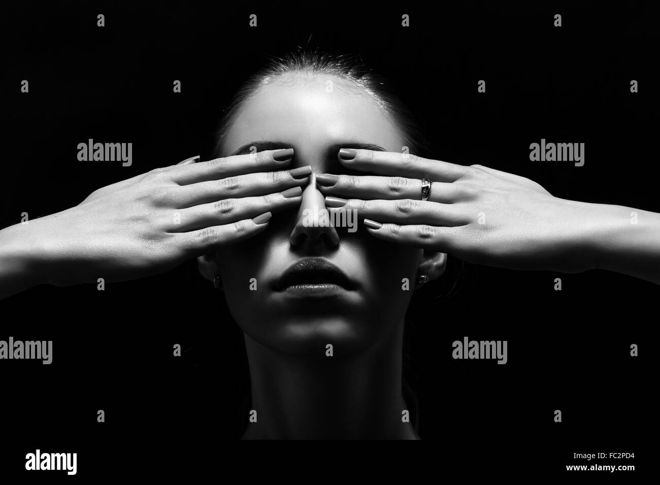 Hands covering eyes Black and White Stock Photos & Images - Alamy