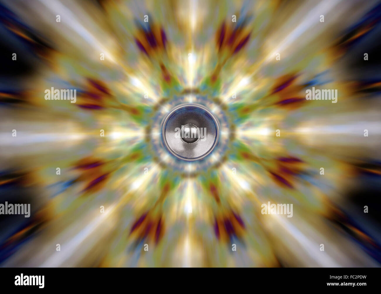 Music speaker on a sunburst background Stock Photo - Alamy