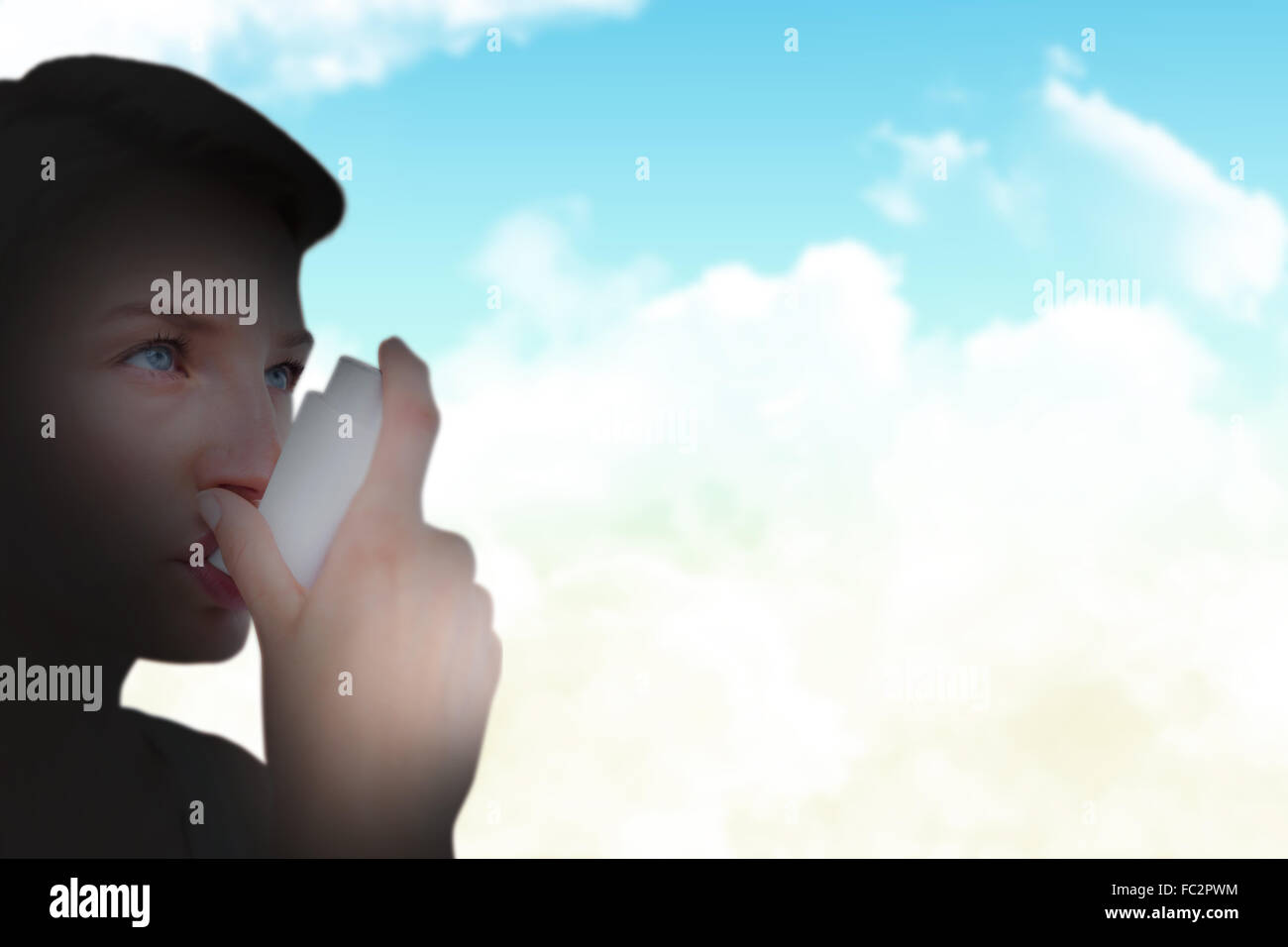 Composite image of blonde woman taking her inhaler Stock Photo - Alamy