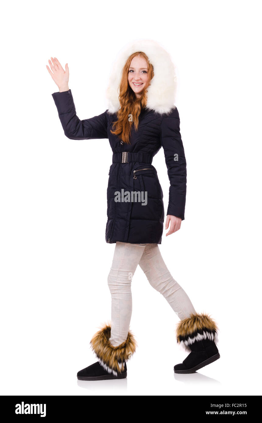 Pretty girl in warm clothes isolated on white Stock Photo - Alamy