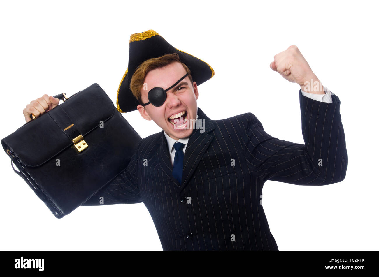 Young man in costume with pirate hat isolated on white Stock Photo - Alamy
