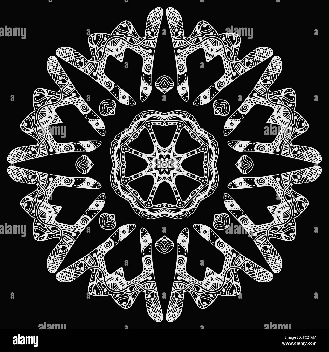 White handdrawn round pattern on black Stock Vector Image & Art - Alamy