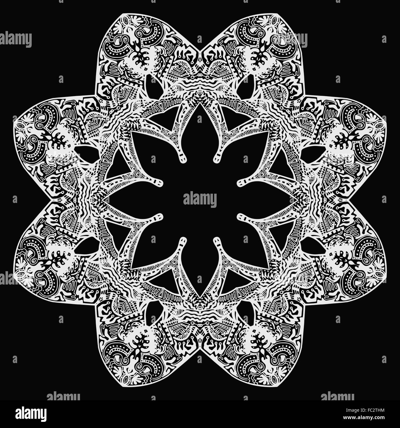 Flower round pattern Black and White Stock Photos & Images - Alamy