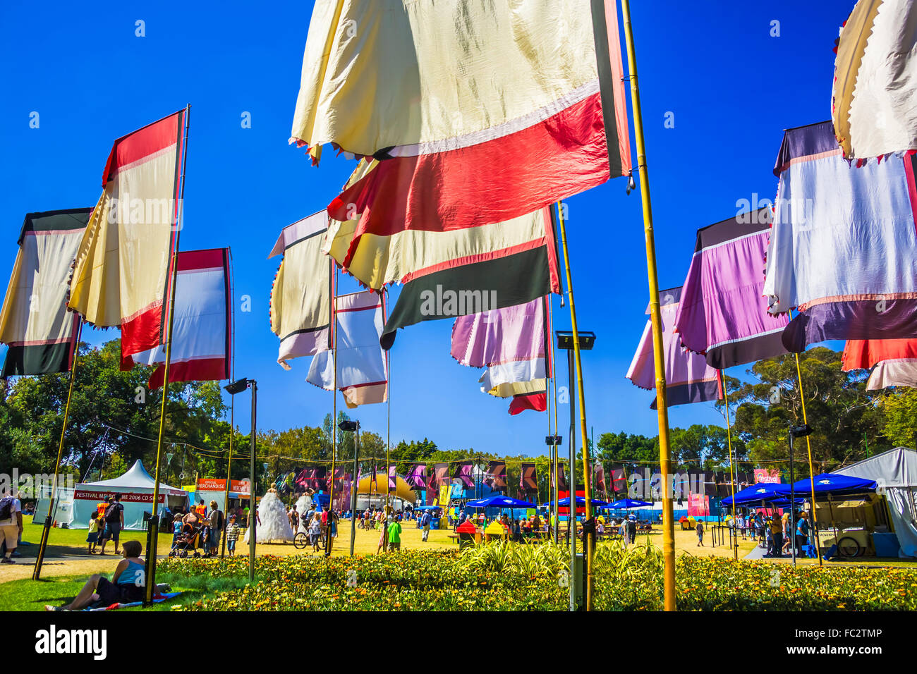 Colourful flags created by artist Angus Watt waving in the wind at ...