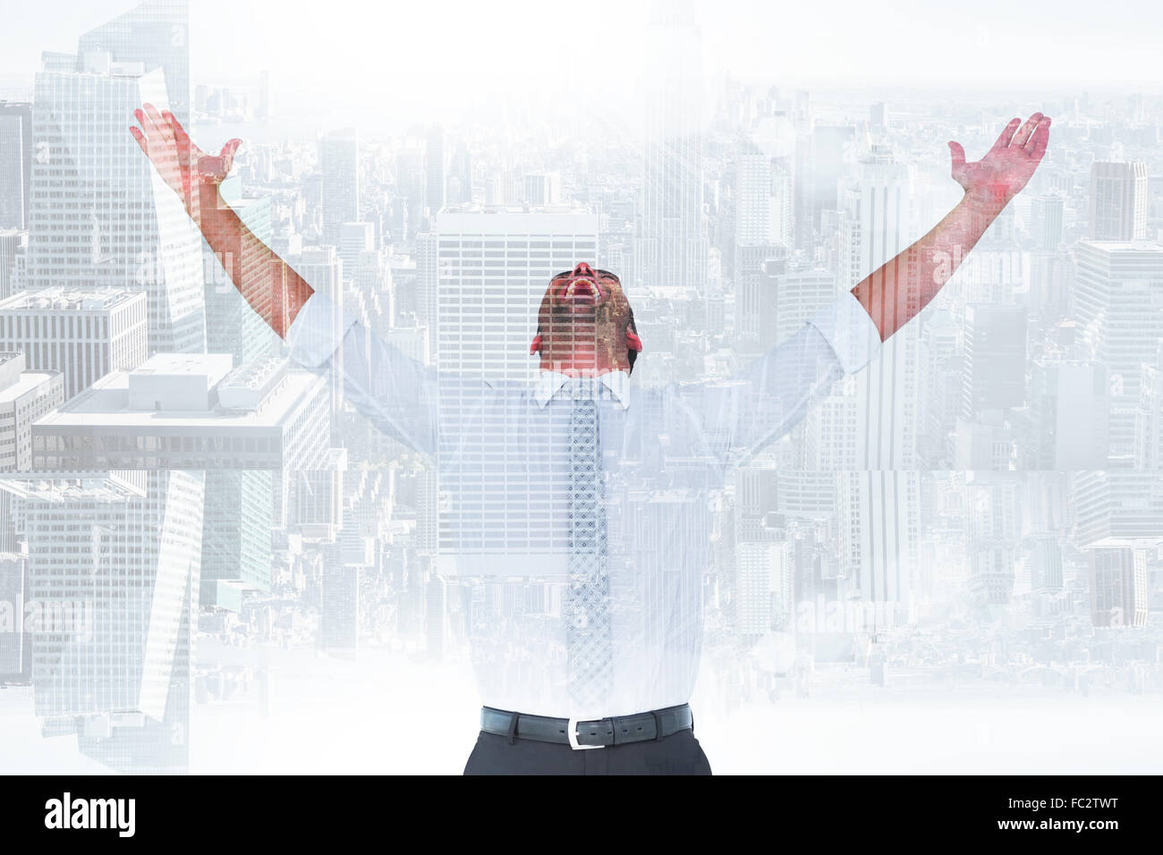 Composite image of handsome businessman cheering with arms up Stock ...