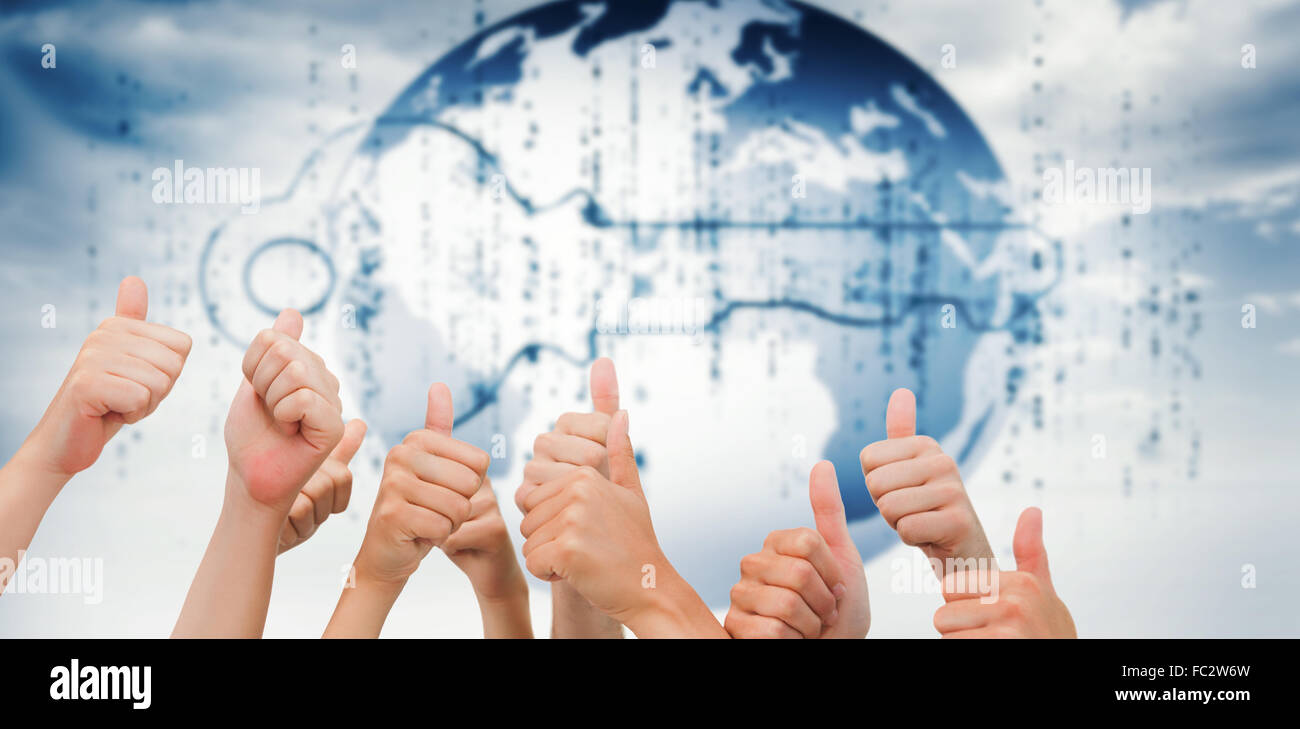 Composite image of group of hands giving thumbs up Stock Photo - Alamy