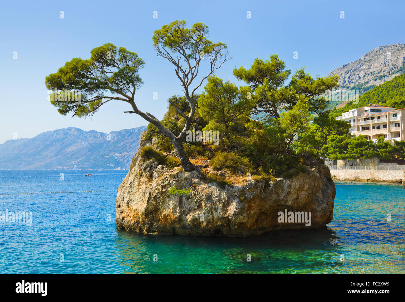 Island and trees in Brela, Croatia Stock Photo - Alamy