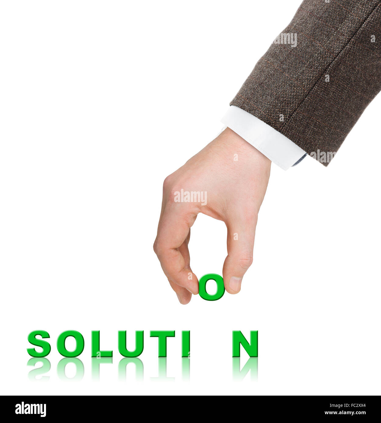 Hand and word Solution Stock Photo - Alamy