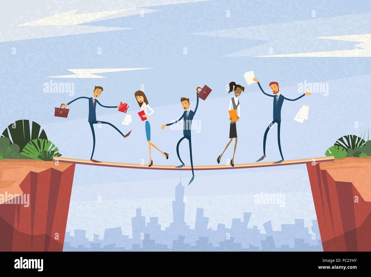 Businesspeople Group Unstable Shaking Over Cliff Team Problem Stock ...