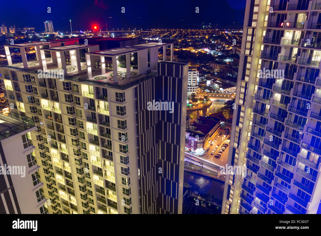 Night Landscape of Malacca city along Melaka river in December 2015 ...