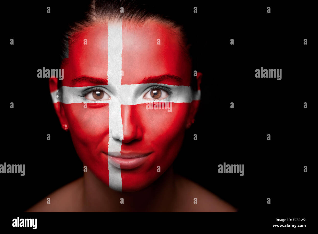 Portrait of a woman with the flag of the Denmark Stock Photo - Alamy