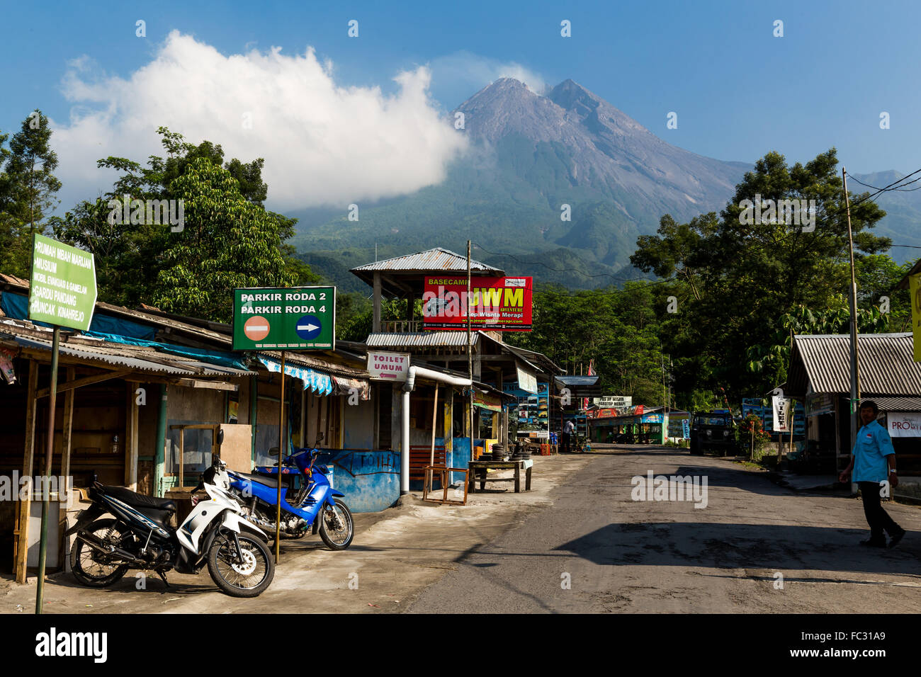 Village nearby Merapi volcano, Mountain of Fire in Java. It is the most ...