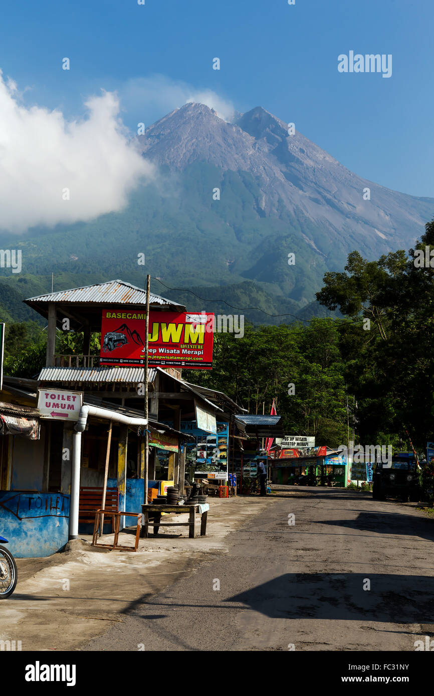Village nearby Merapi volcano, Mountain of Fire in Java. It is the most ...
