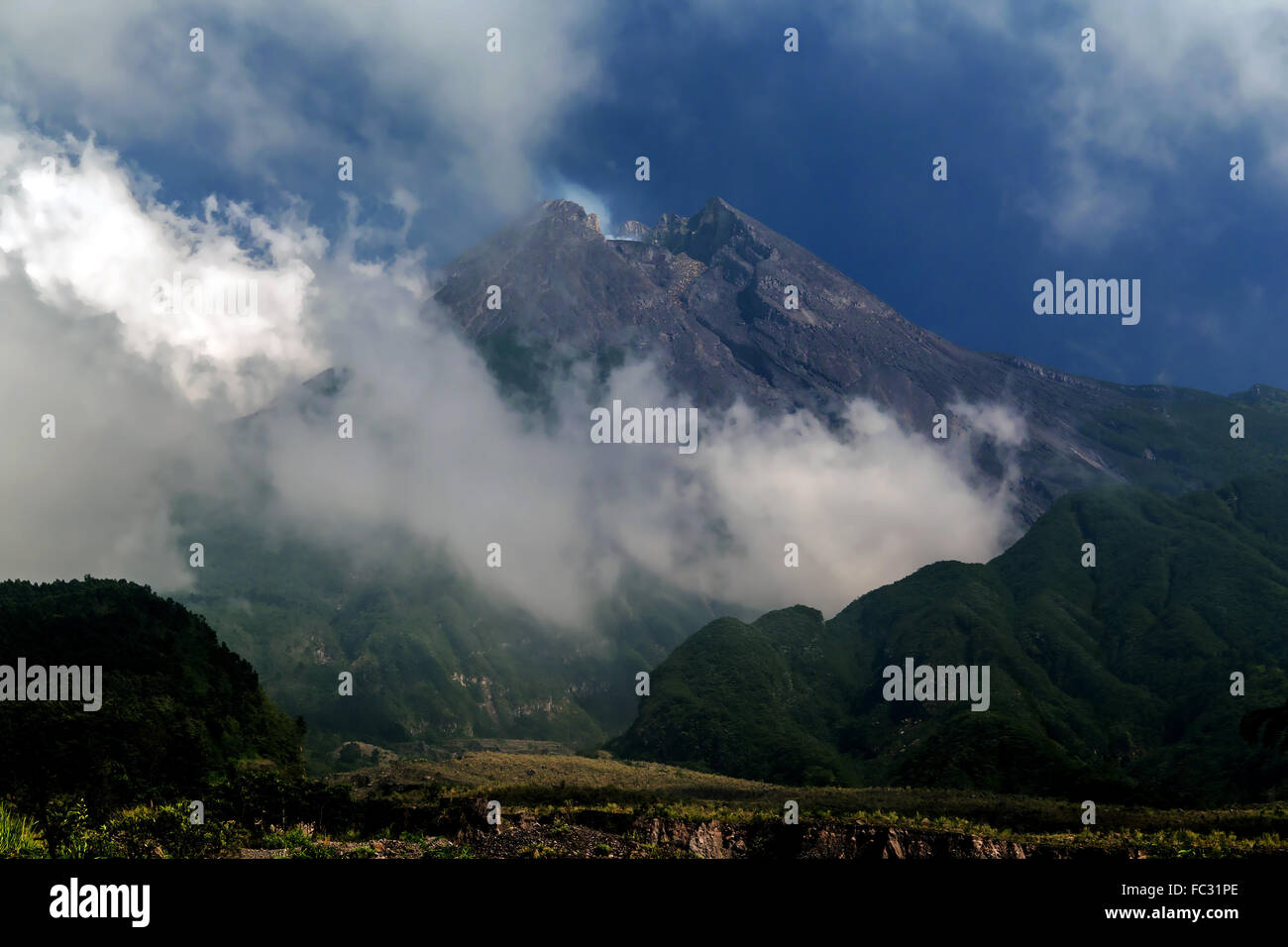 Merapi volcano, Mountain of Fire in Java. It is the most active volcano ...