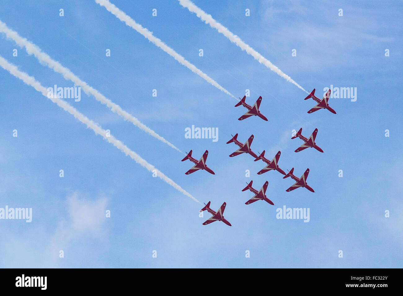 RAF Red Arrows in BAE Hawk T1 trainers, Farnborough International ...