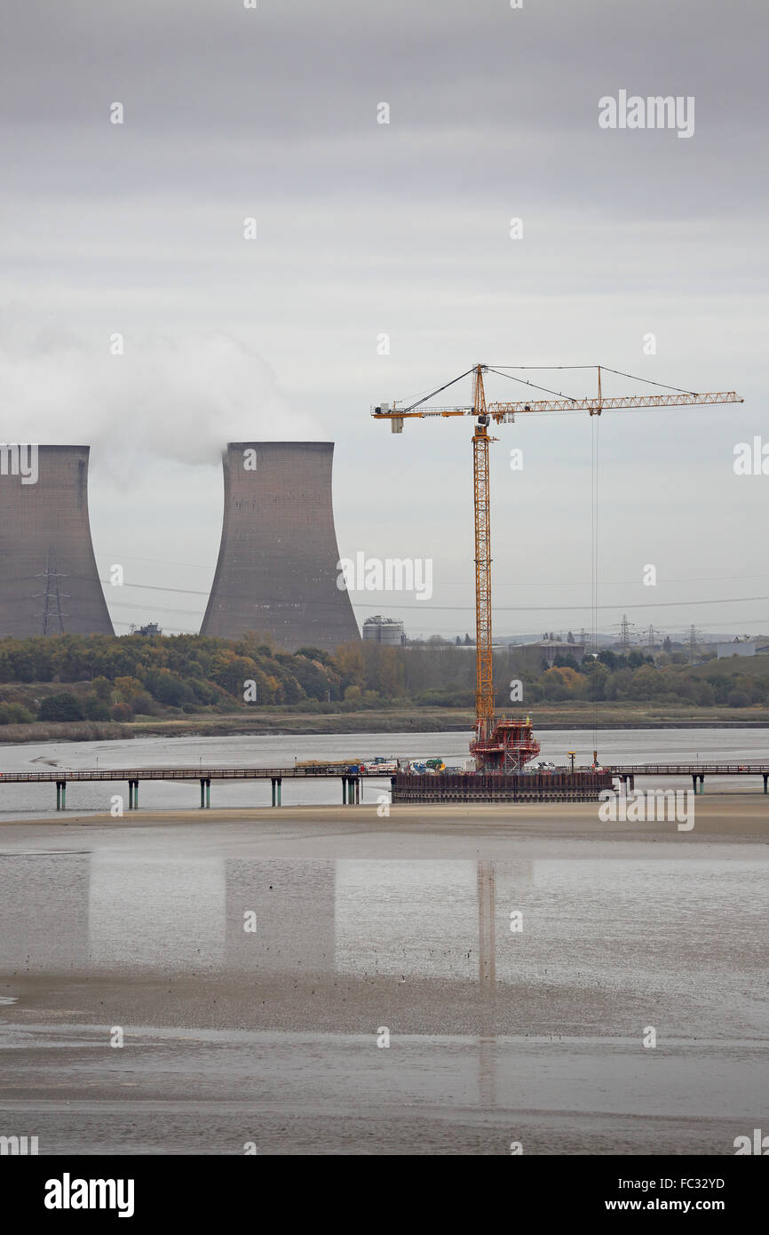 The north pylon of the new Mersey Gateway Bridge over the River Mersey ...