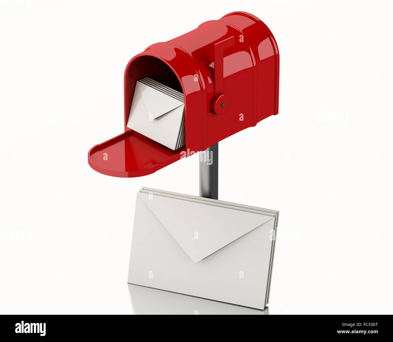 3d Red mail box with heap of letters Stock Photo - Alamy