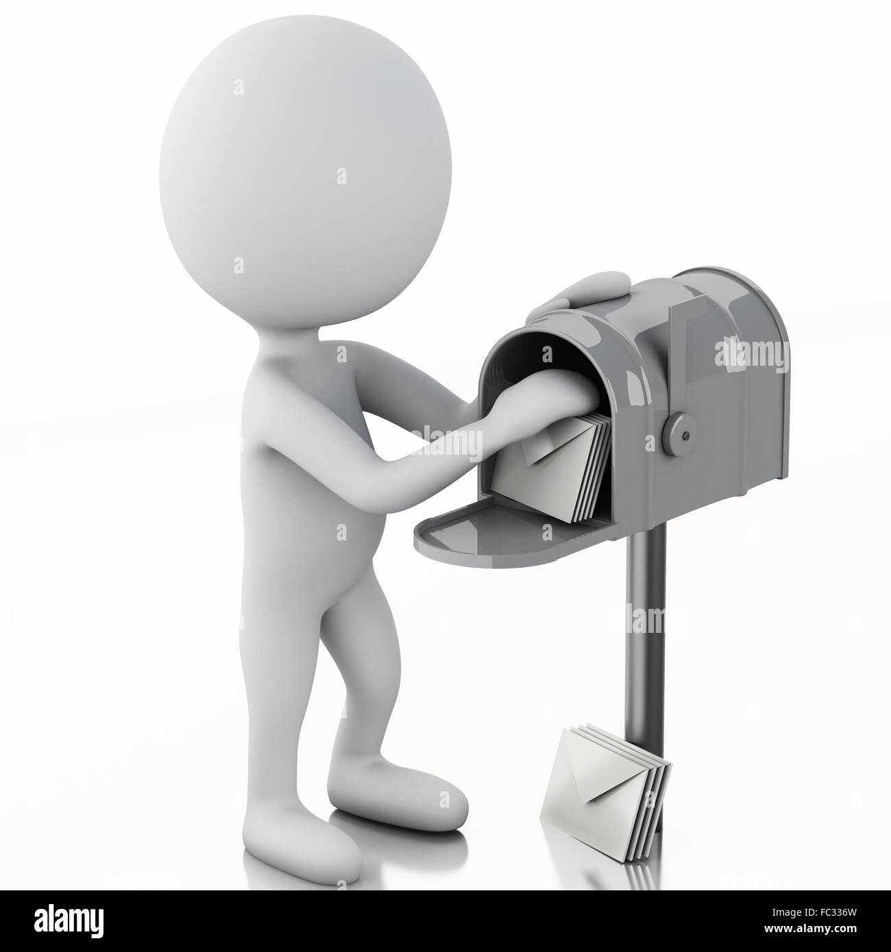 3d white people with mail box and heap of letters Stock Photo - Alamy