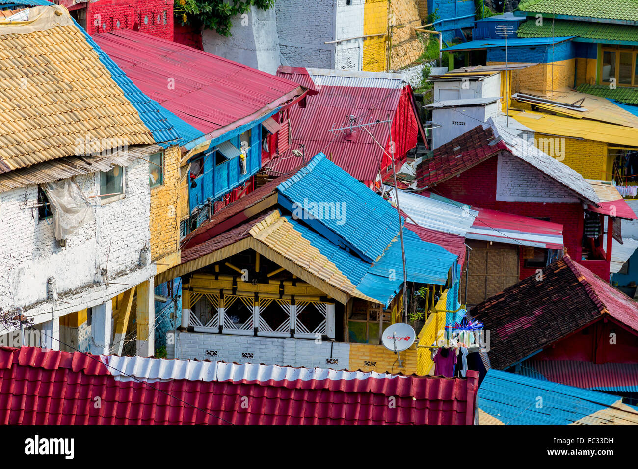 Colorful houses on the banks of Code river in Yogyakarta Stock Photo ...