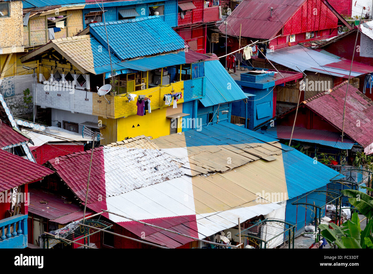 Colorful houses on the banks of Code river in Yogyakarta Stock Photo ...