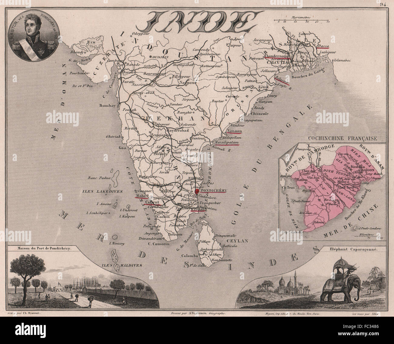 INDE FRANÇAISE Cochinchine Pondichéry Lauriston French India VUILLEMIN ...