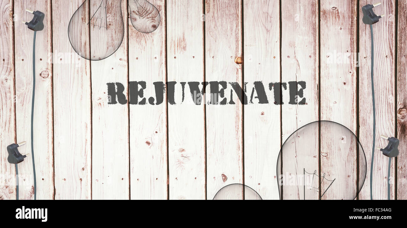 Rejuvenate against wooden background with plugs Stock Photo - Alamy