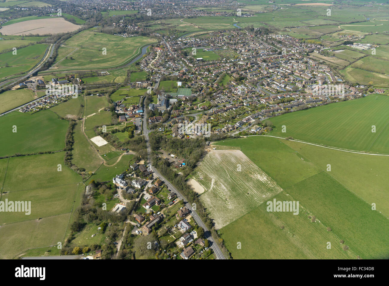 An aerial view of the West Sussex village of Upper Beeding Stock Photo ...