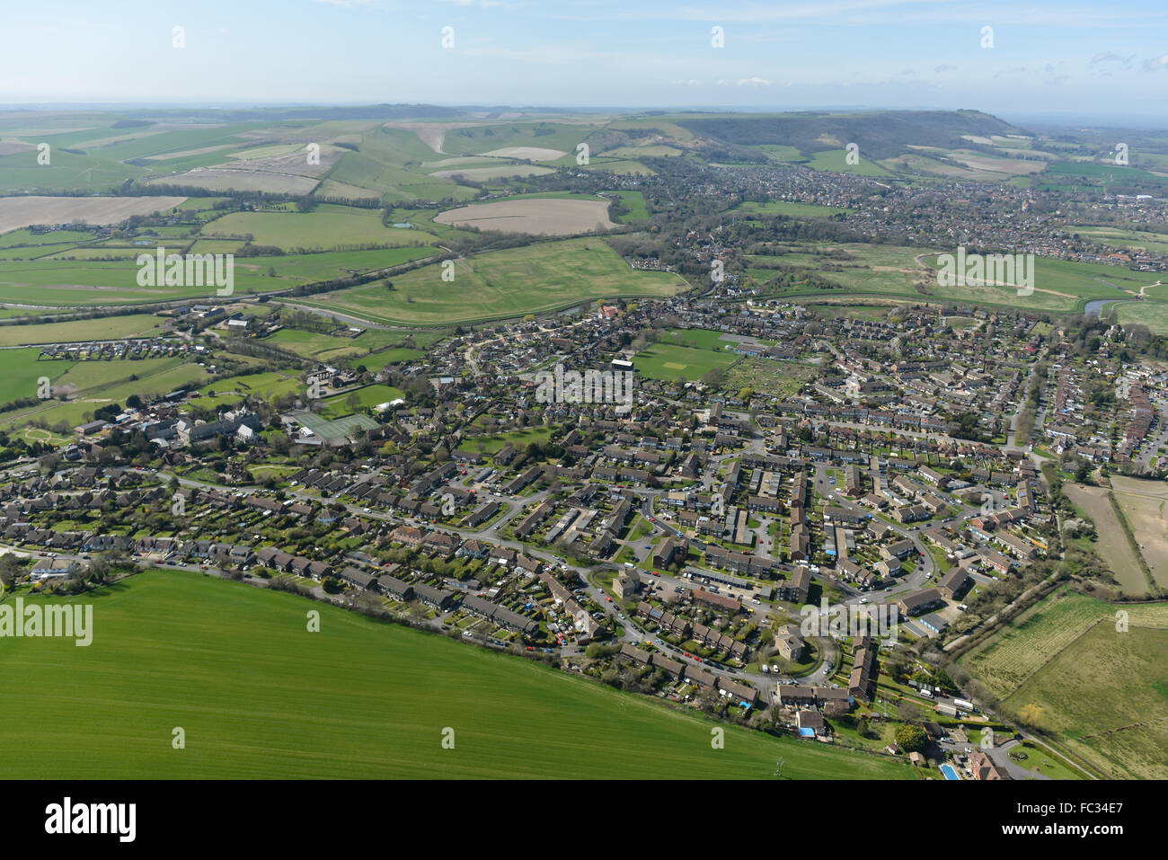 An aerial view of the West Sussex village of Upper Beeding Stock Photo ...