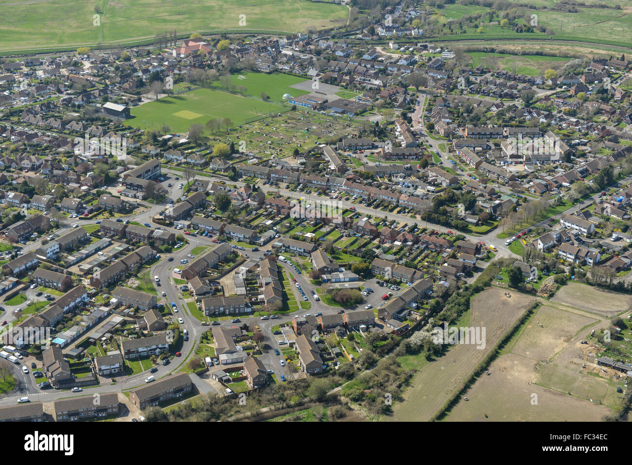 An aerial view of the West Sussex village of Upper Beeding Stock Photo ...