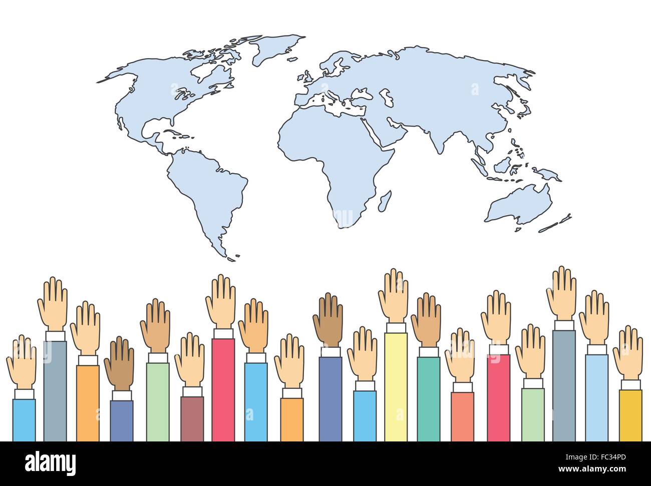 World Map Raised Up Hands International Union Stock Vector Image & Art ...