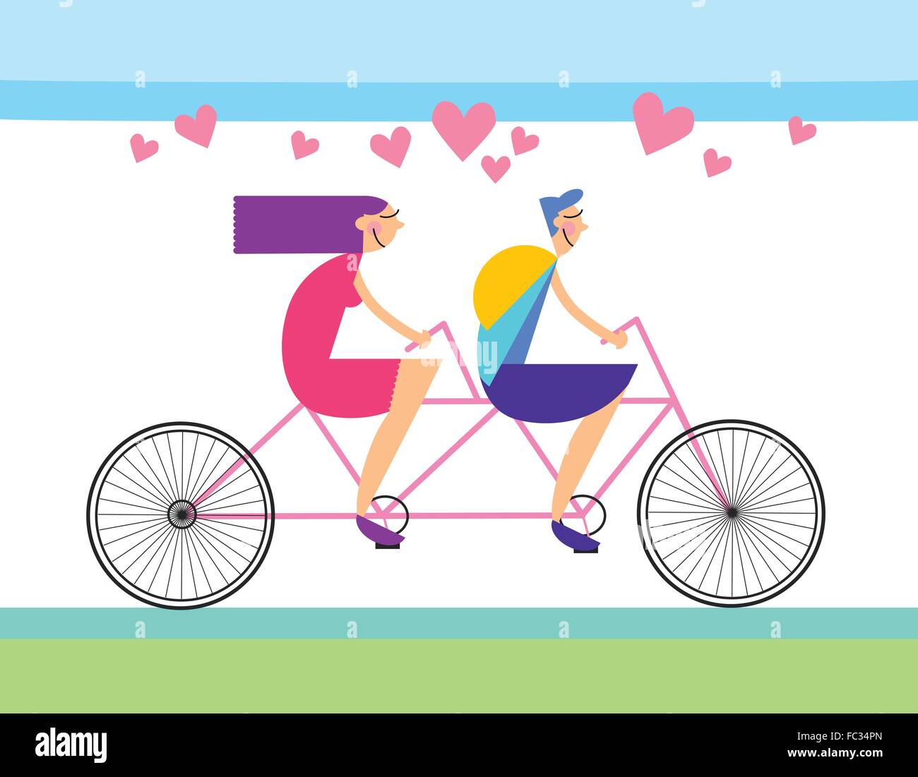 Couple Love Ride Tandem Bicycle Heart Shape Stock Vector Image & Art ...