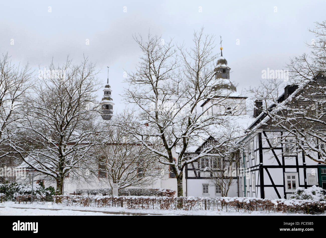Scenic half-timbered architecture in Oberkirchen, Hochsauerlandkreis ...
