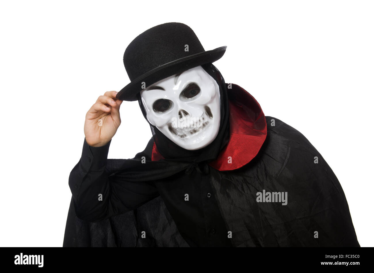 Man in horror costume with mask isolated on white Stock Photo - Alamy
