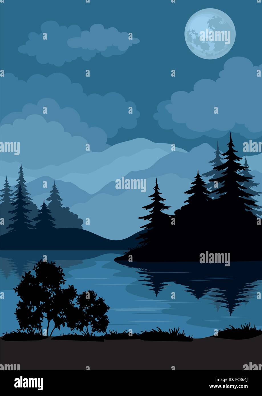 Landscape lake shore trees Stock Vector Images - Alamy