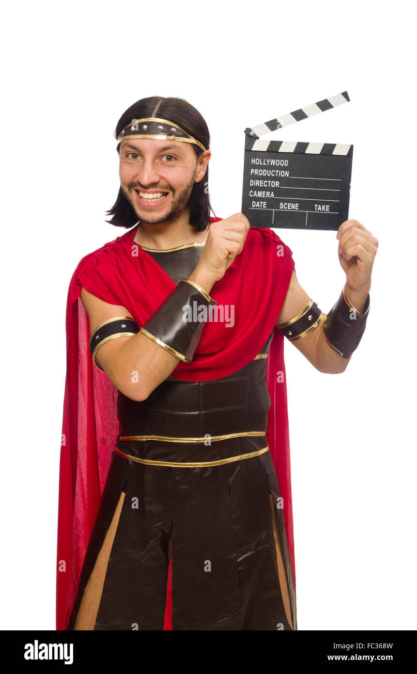 Gladiator with clapper-board isolated on white Stock Photo - Alamy