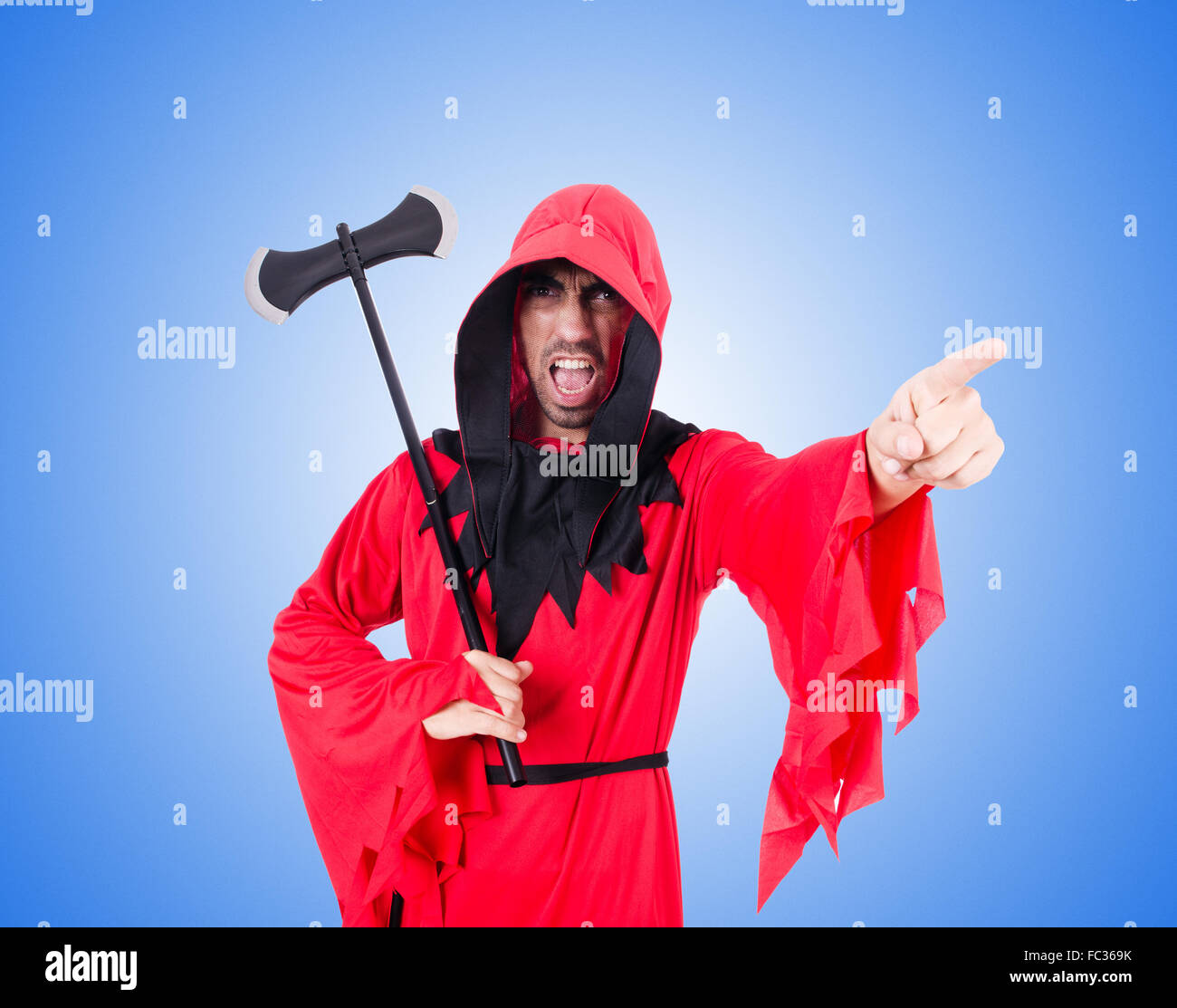 Executioner in red costume with axe on white Stock Photo - Alamy