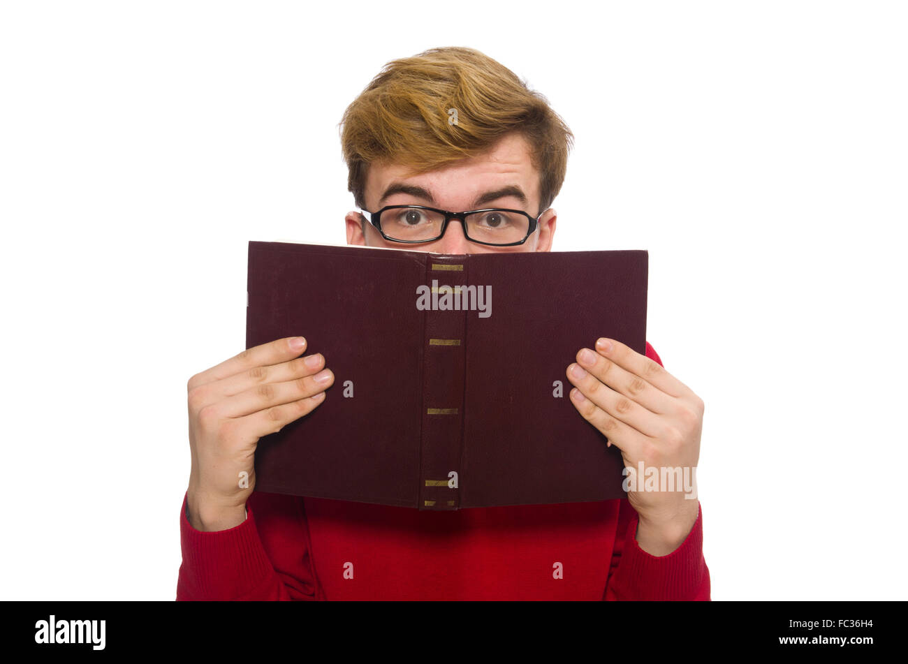 University student with book isolated on white Stock Photo - Alamy