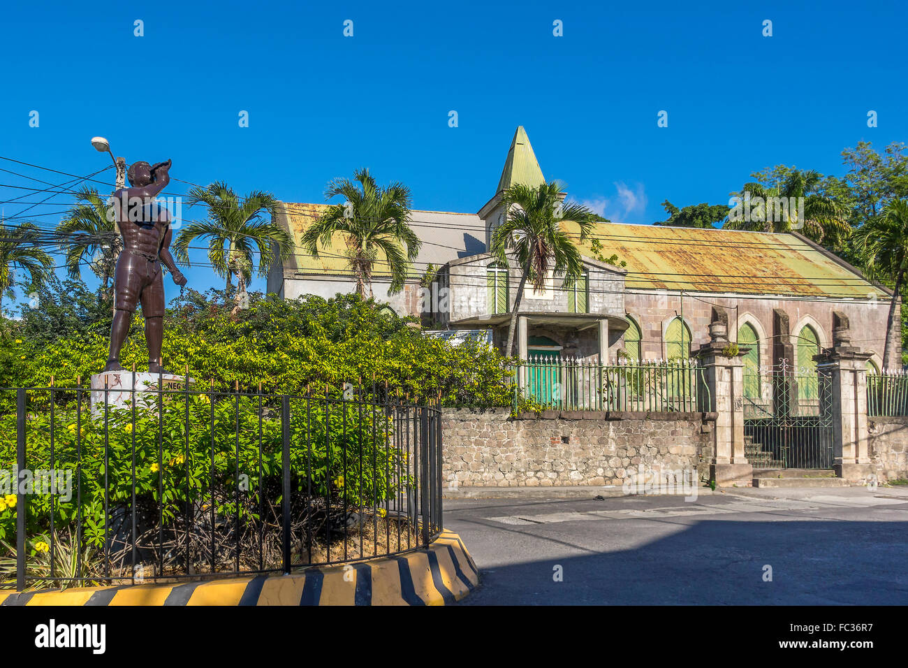Freedom Statue and Anglican Church Roseau Dominica West Indies Stock ...