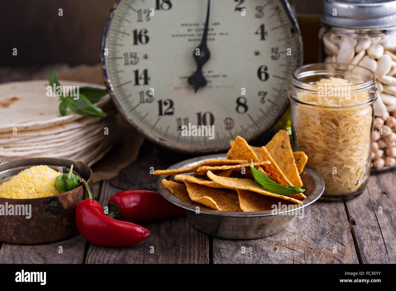 Ingredients for mexican cuisine on vintage scale Stock Photo - Alamy