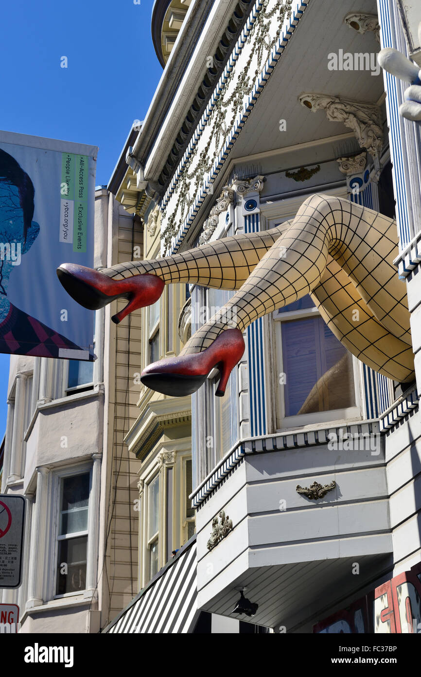 Giant legs leaning from window of gift store in Haight Ashbury district ...