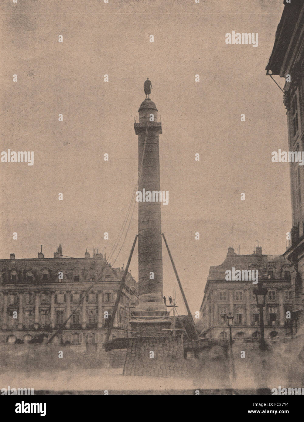 PARIS COMMUNE 1871. La Colonne Vendome. Place Vendome column, old print ...