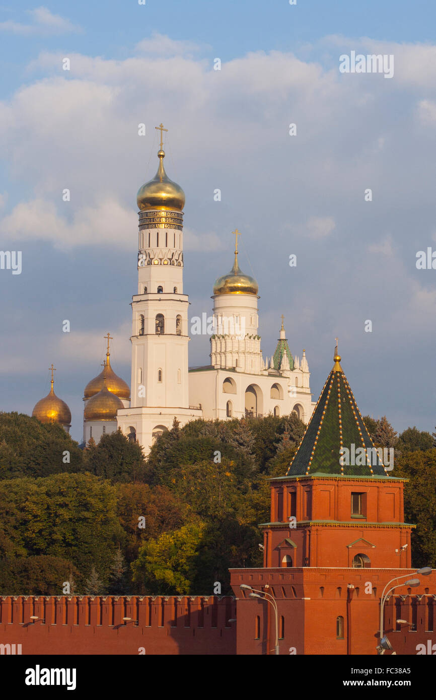 Ivan the Great Bell Tower and tower in the Kremlin wall, Moscow, Russia ...