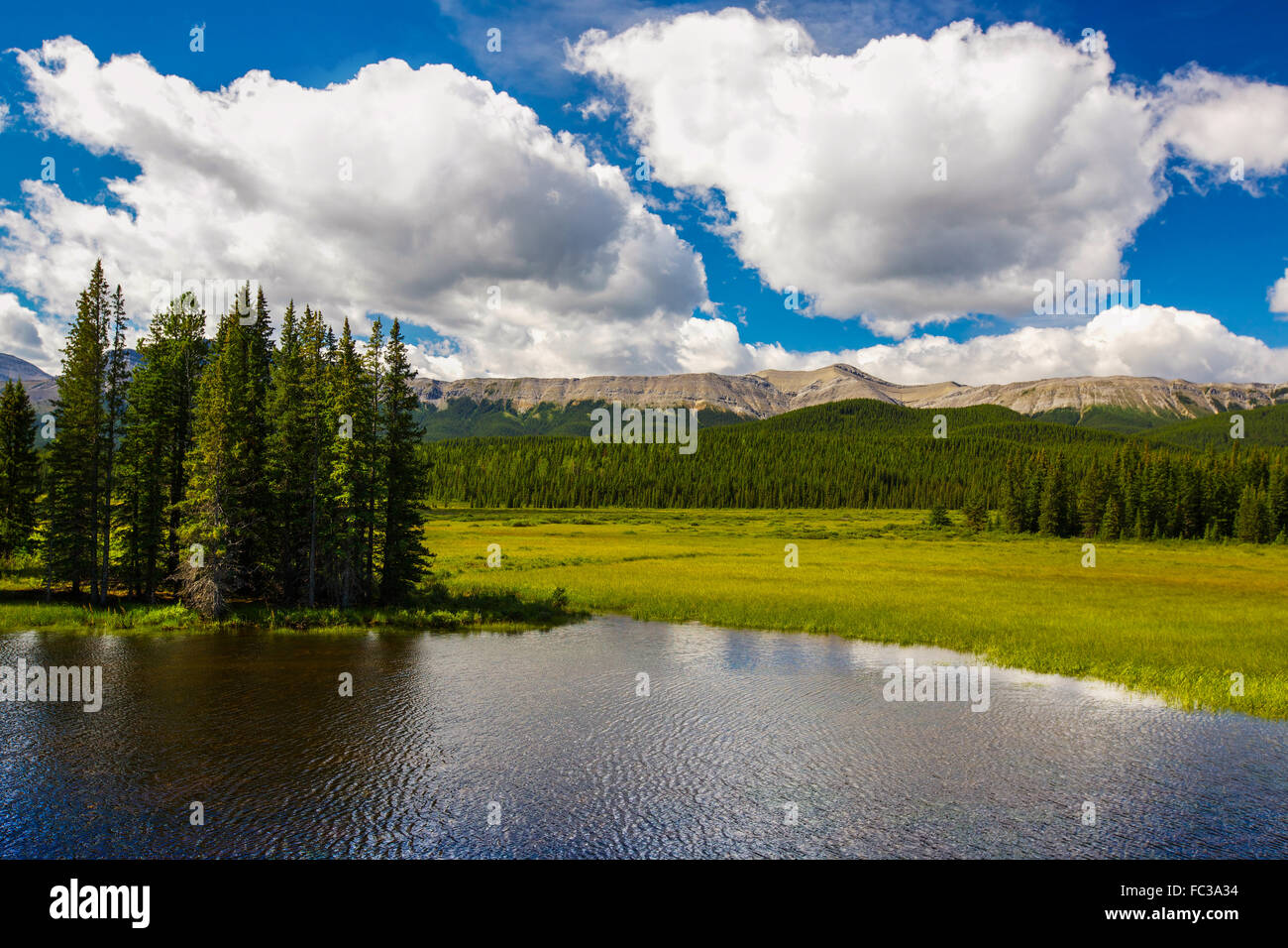 Countryside around the lakes and rivers near the Alberta foothils Stock ...