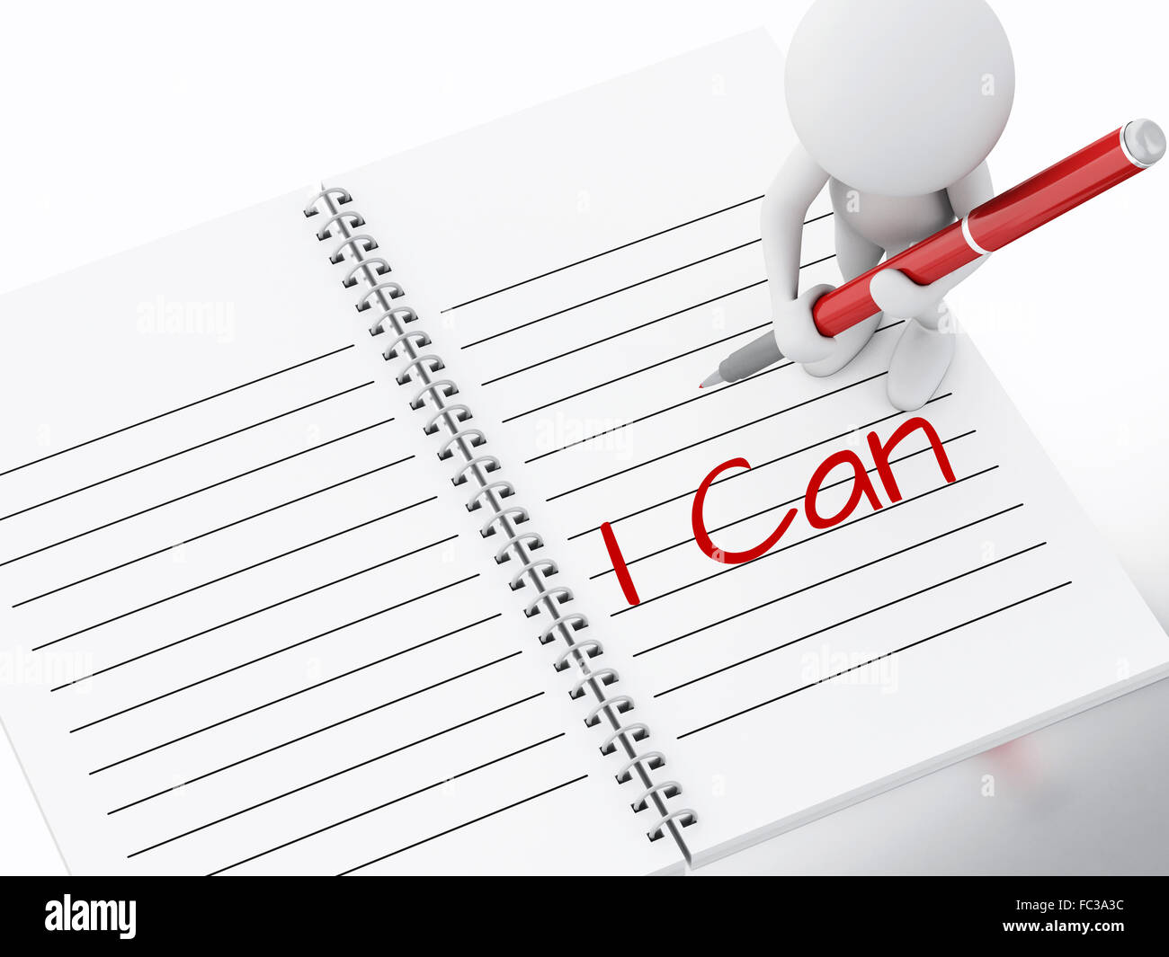 3d white people writing I can on notebook page Stock Photo - Alamy