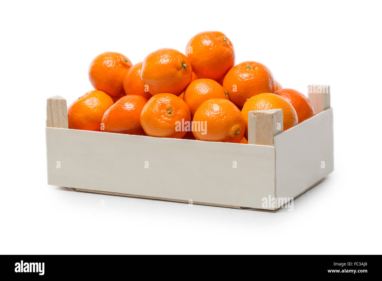 Small wooden Box with Clementines isolated on white backround Stock ...
