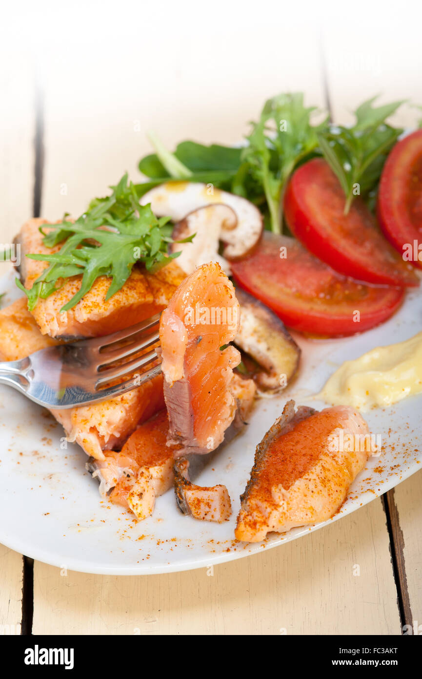 grilled samon filet with vegetables salad Stock Photo - Alamy