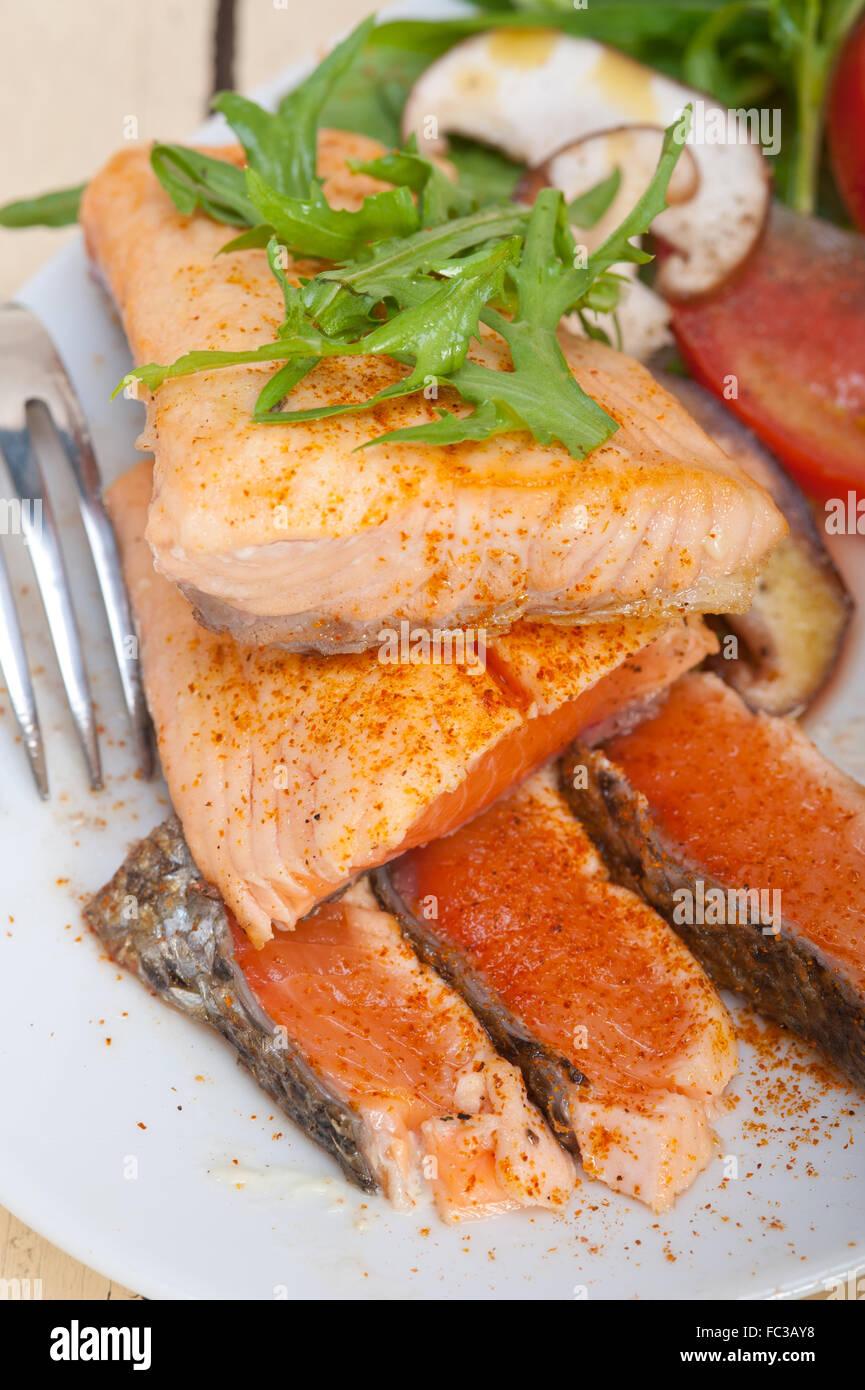 grilled samon filet with vegetables salad Stock Photo - Alamy