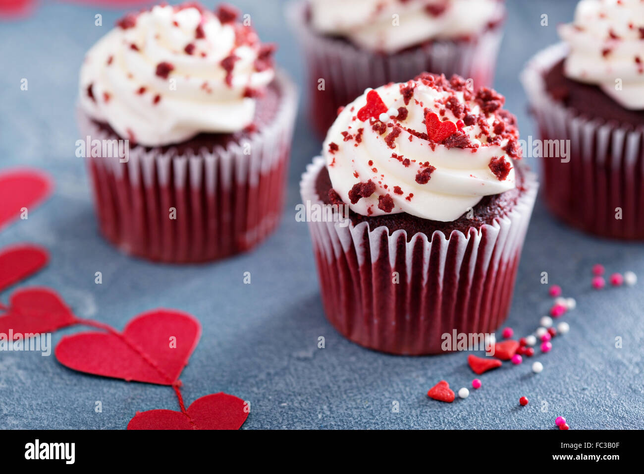 Red velvet cupcakes with decorations for Valentines day Stock Photo - Alamy