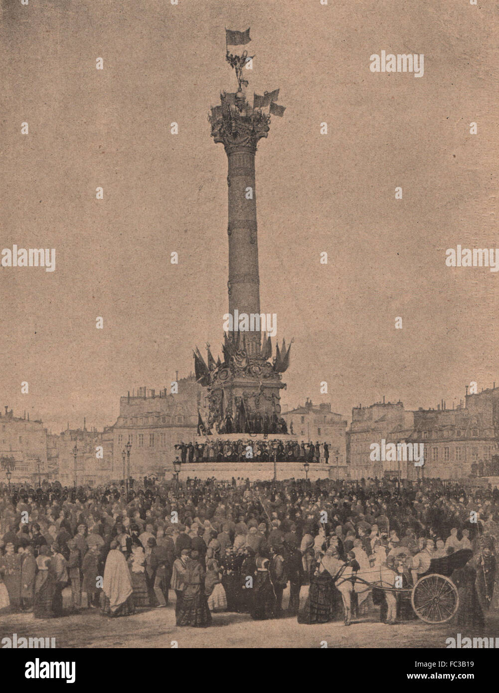 PARIS COMMUNE 1871. Manifestations sur la Place de la Bastille, print ...