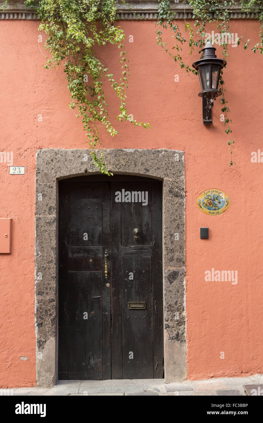 A traditional hacienda style painted wooden door on a historic home in ...